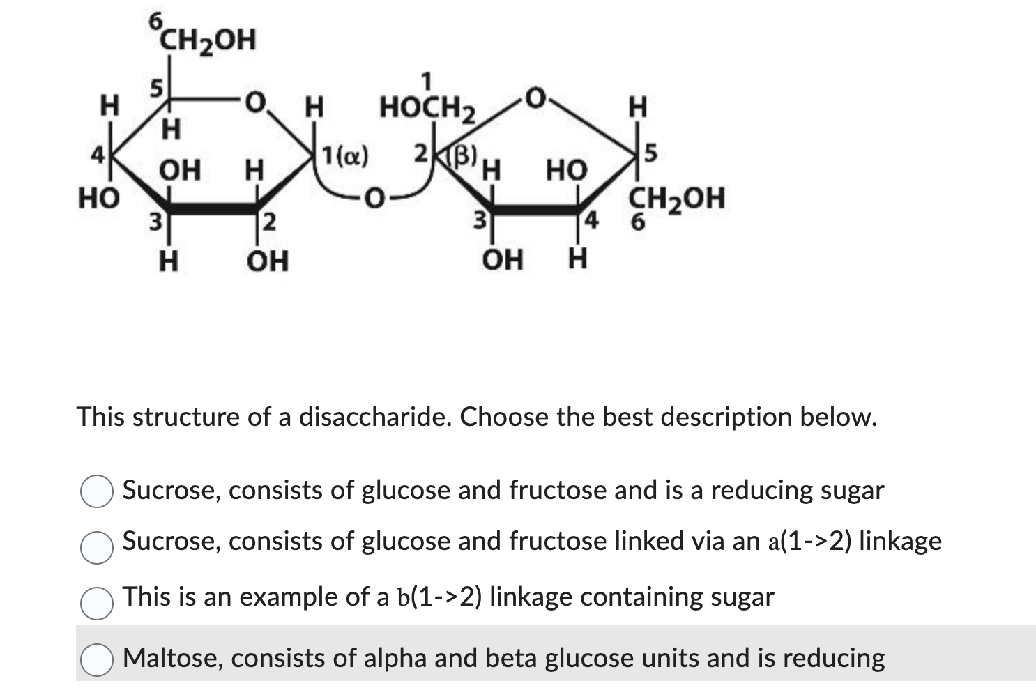 Solved This structure of a disaccharide. Choose the best | Chegg.com