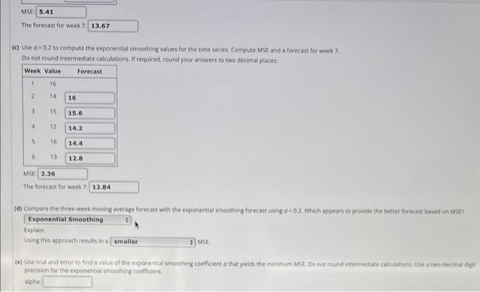 Solved Consider the following time series data. (a) Choose | Chegg.com