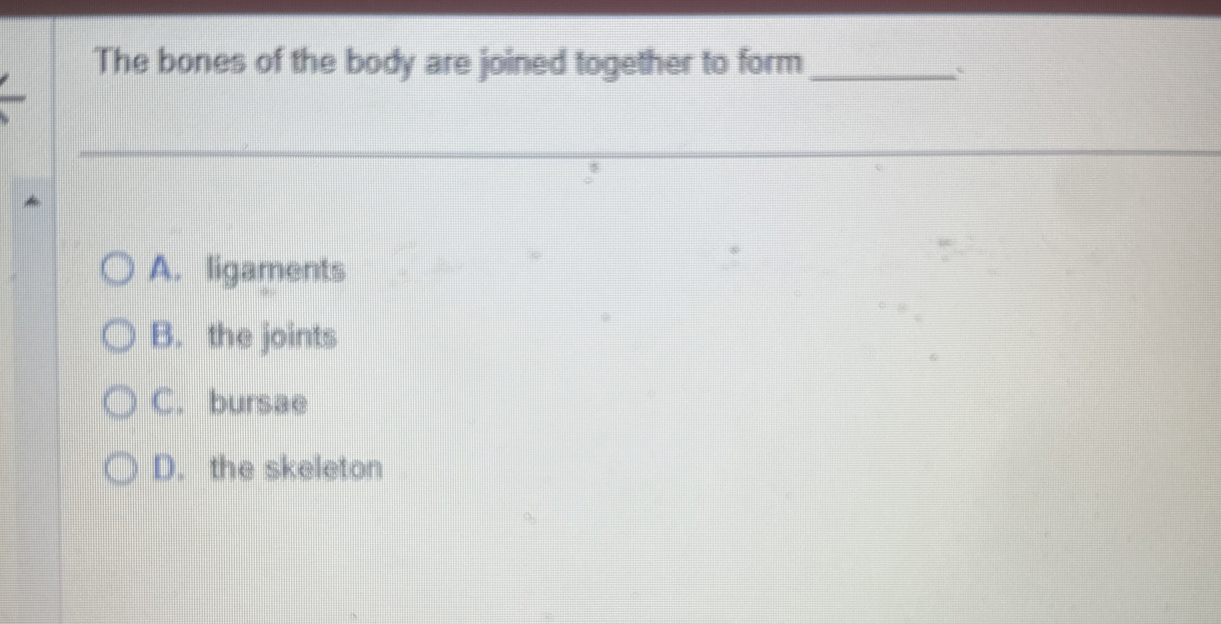 Solved The bones of the body are joined together to form=A. | Chegg.com