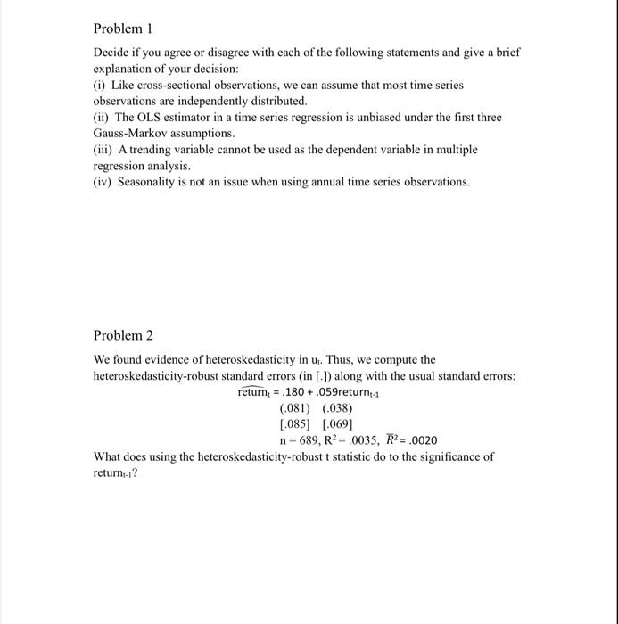 Solved Problem 1 Decide if you agree or disagree with each | Chegg.com