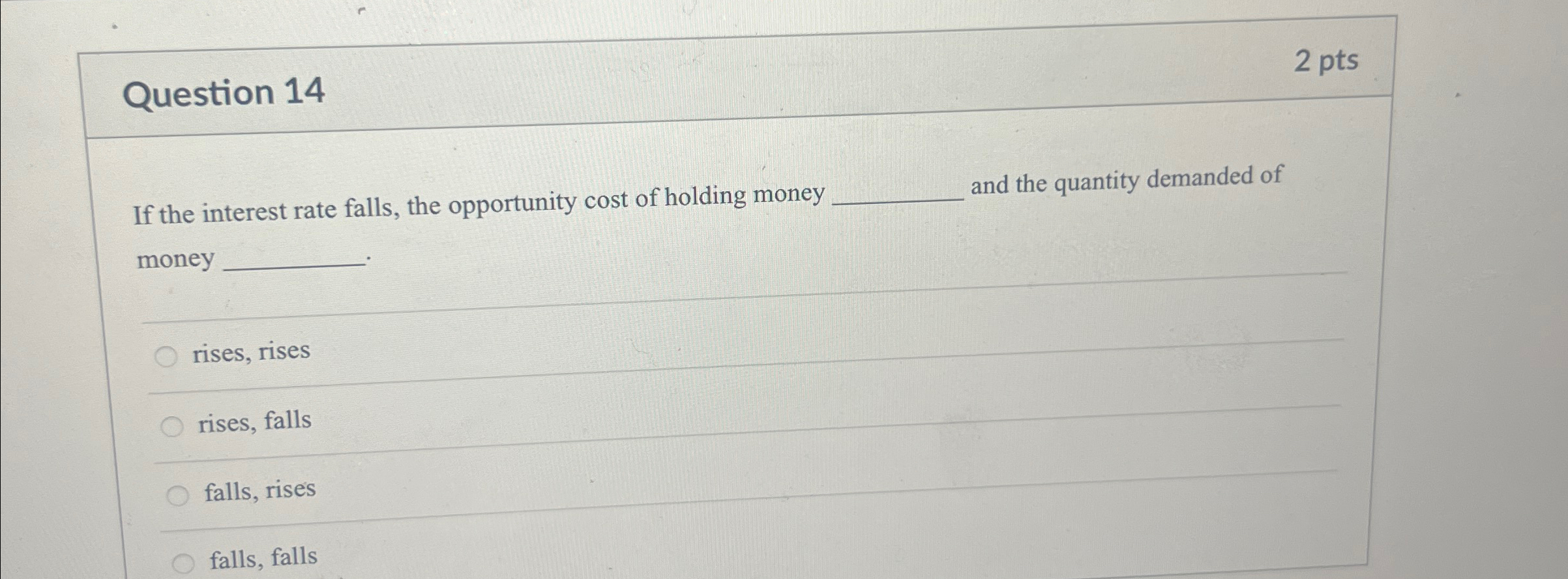 Solved Question 142 ﻿ptsIf the interest rate falls, the | Chegg.com