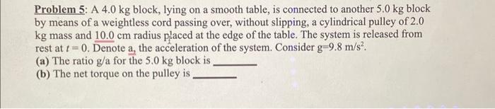Solved Problem 5: A 4.0 kg block, lying on a smooth table, | Chegg.com