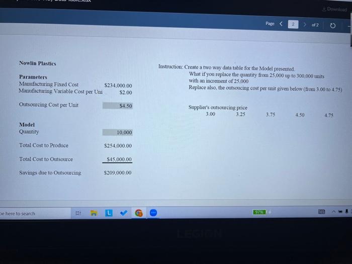 Solved and Two Way Data Table.xlsx Nowlin Plastics Nowlin | Chegg.com