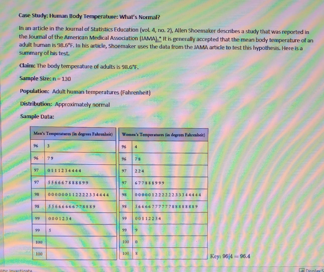 Solved Case Study Human Body Temperature: What's Nomal? In | Chegg.com