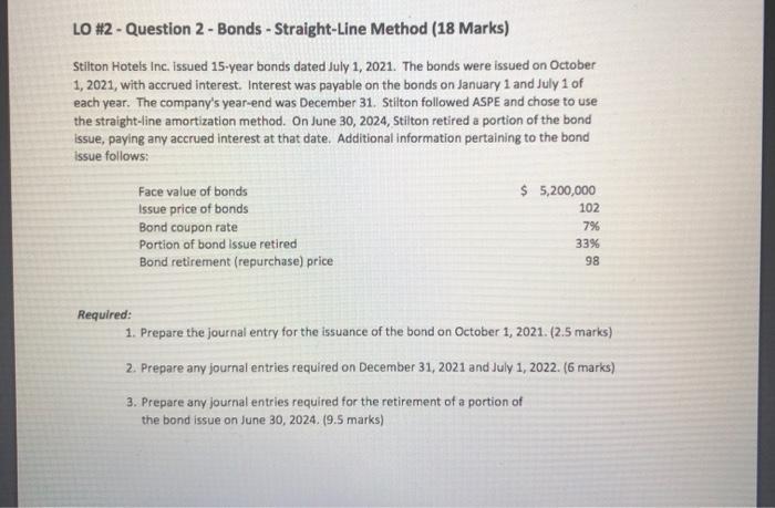 Solved LO #2 - Question 2 - Bonds - Straight-Line Method (18 | Chegg.com