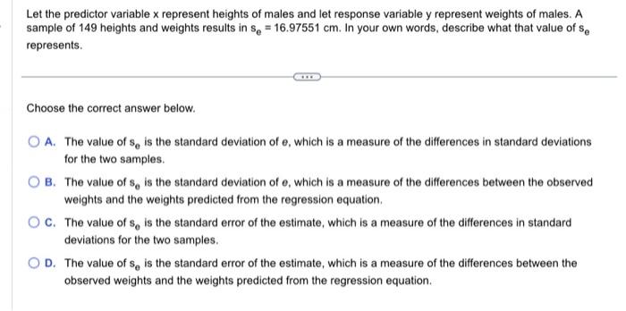 Solved Let the predictor variable x represent heights of | Chegg.com