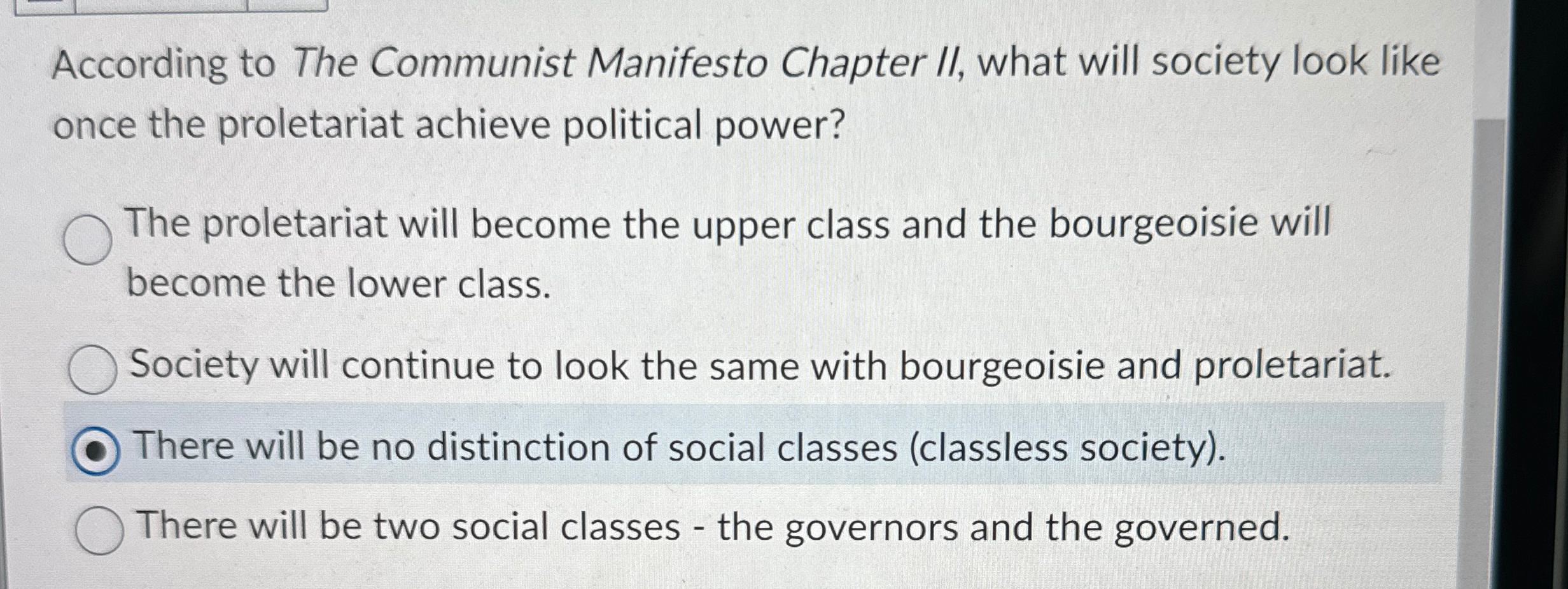Solved According to The Communist Manifesto Chapter II, | Chegg.com