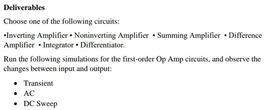 Solved Deliverables Choose one of the following circuits: | Chegg.com