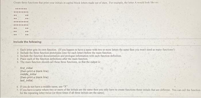 Solved Create three functions that print your mutials in | Chegg.com