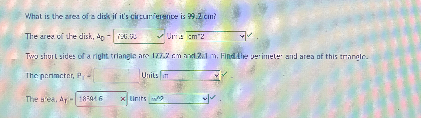 Solved What is the area of a disk if it's circumference is | Chegg.com