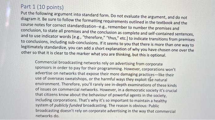 a Part 1 (10 points) Put the following argument into | Chegg.com
