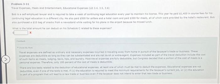 Solved Problem 3-11 Travel Expensen, Meals And | Chegg.com