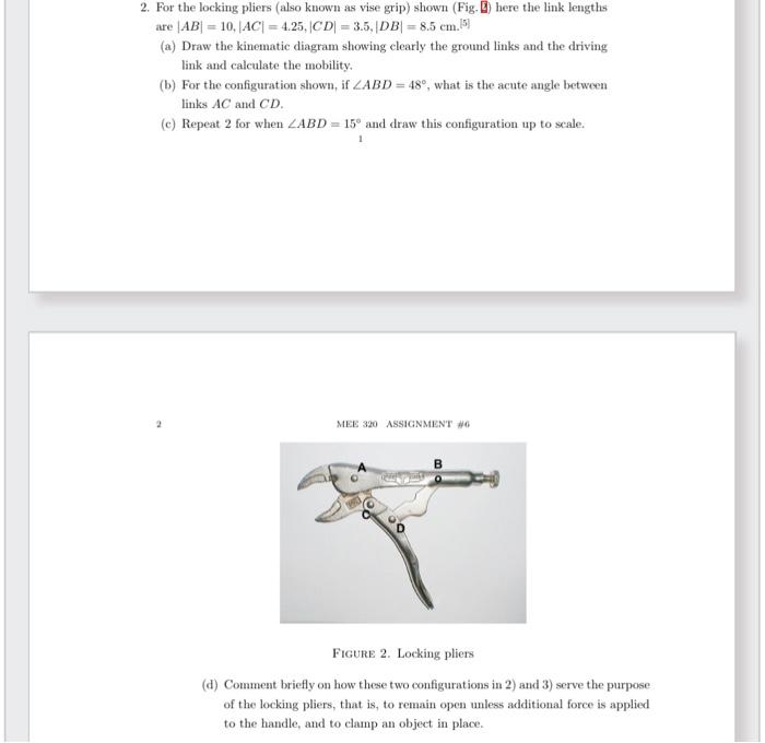 Solved 2. For the locking pliers (also known as vise grip) | Chegg.com
