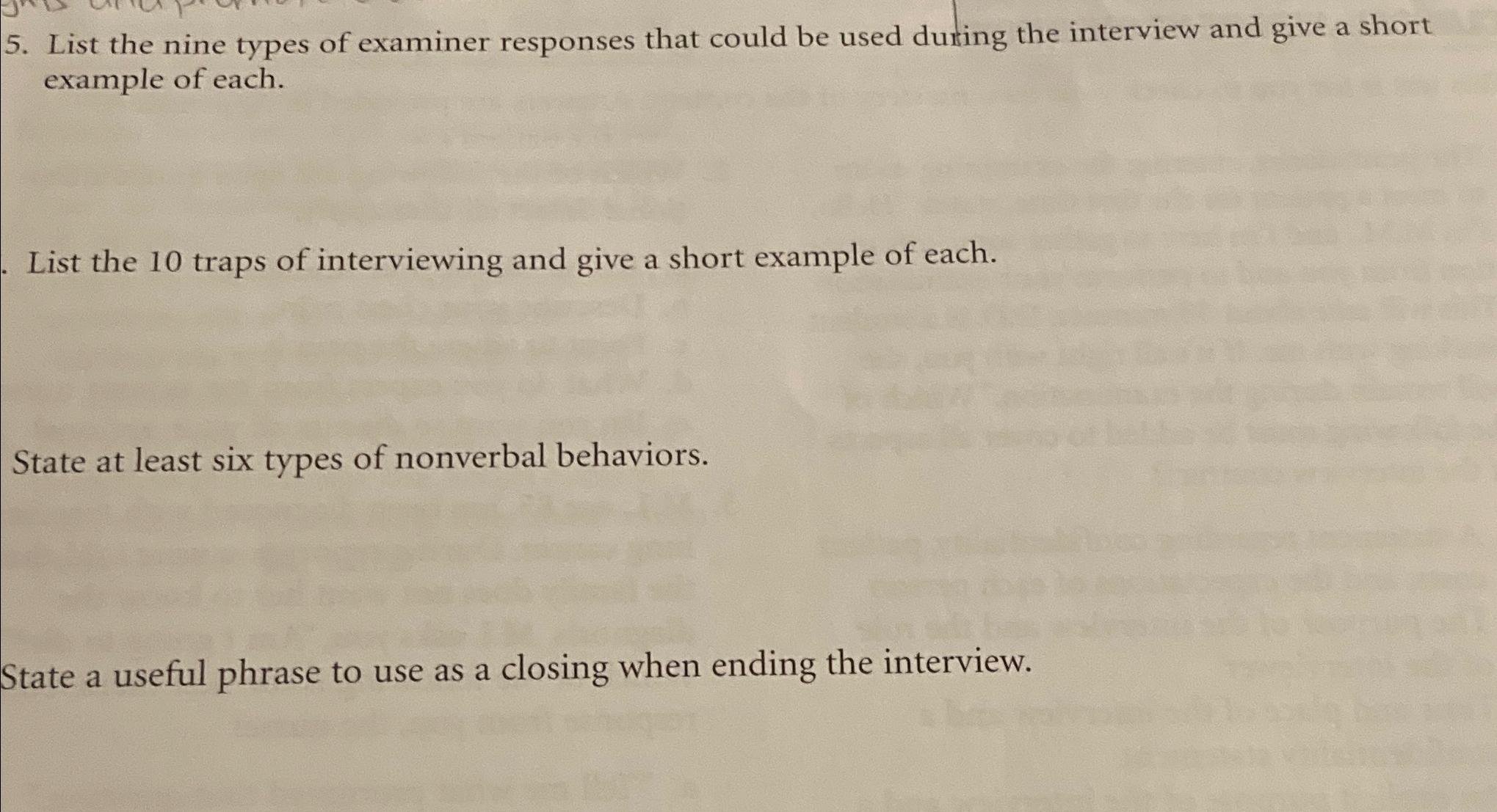 Solved List the nine types of examiner responses that could | Chegg.com
