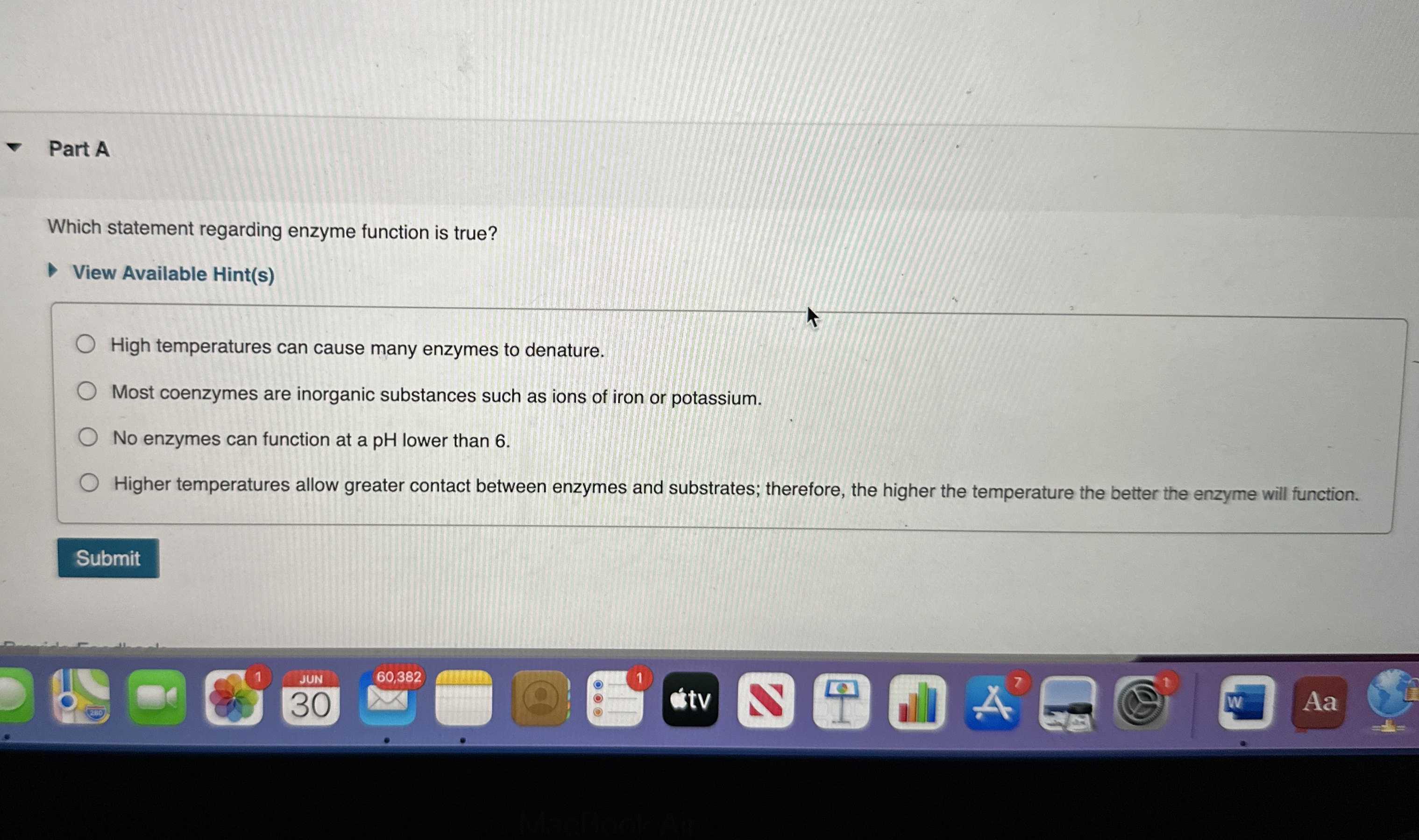 Solved Part AWhich statement regarding enzyme function is | Chegg.com
