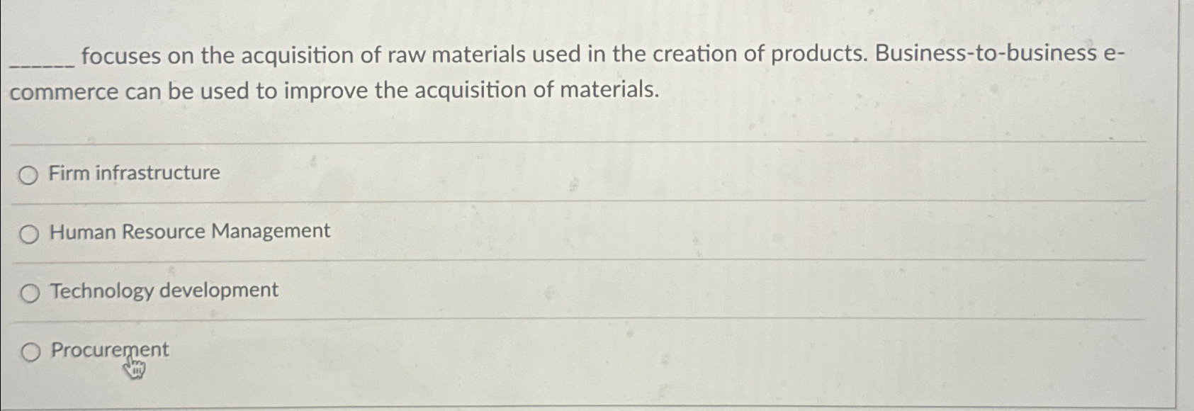 Solved focuses on the acquisition of raw materials used in | Chegg.com