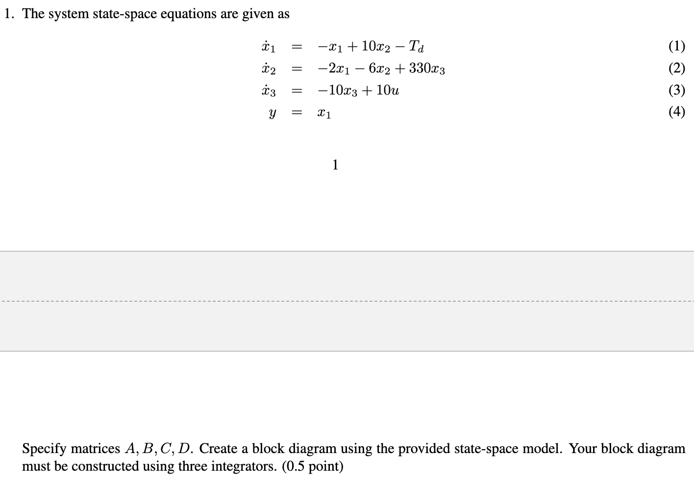 Solved The system state-space equations are given | Chegg.com
