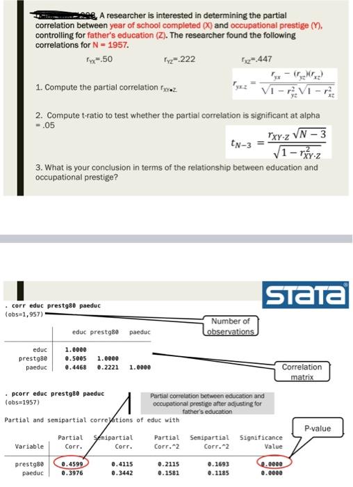 Solved A researcher is interested in determining the partial | Chegg.com