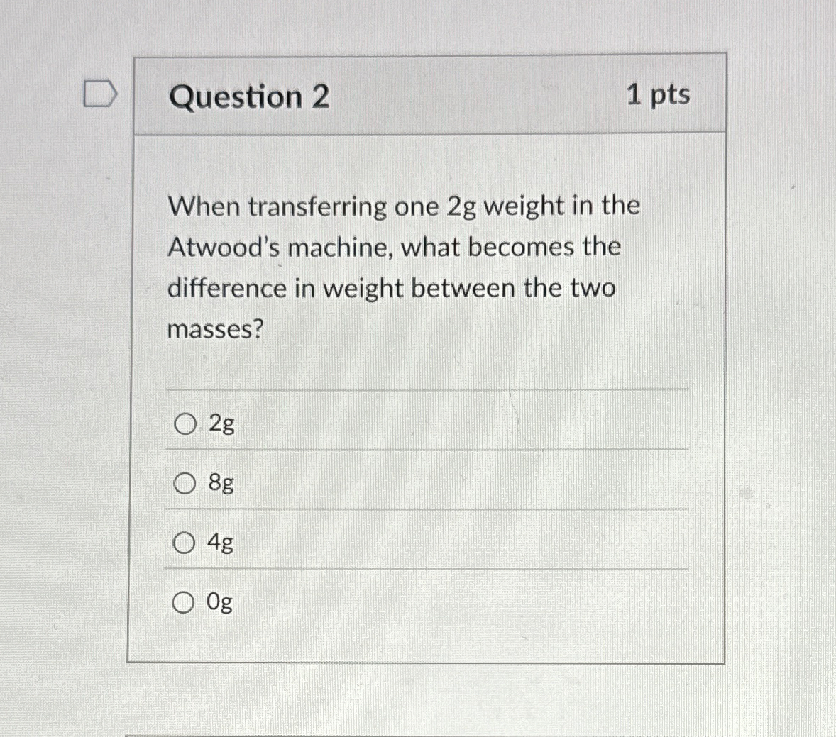 Solved Question 21 ﻿ptsWhen transferring one 2 ﻿g weight in | Chegg.com