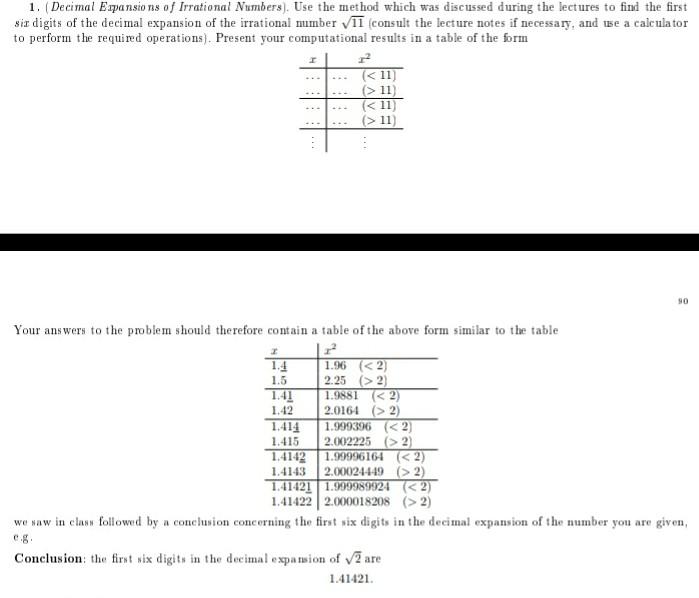Solved 1. (Decimal Expansions of Irrational Numbers). Use | Chegg.com