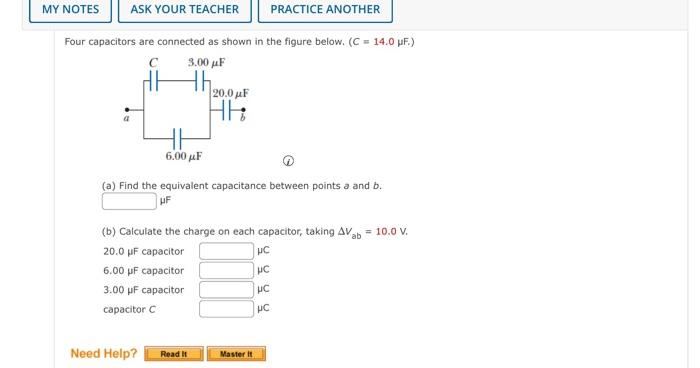 [Solved]: Four capacitors are connected as shown in the fig