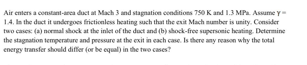 Solved Air enters a constant-area duct at Mach 3 ﻿and | Chegg.com