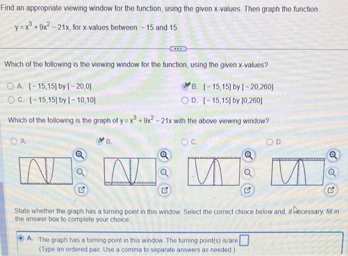 Solved Find an appropriate viewing window for the function, | Chegg.com