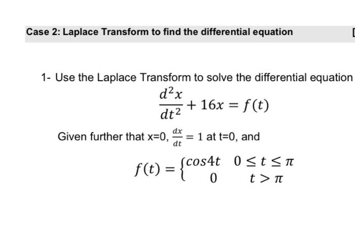 Solved Case 2: Laplace Transform to find the differential | Chegg.com