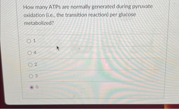 Solved How many ATPs are normally generated during pyruvate | Chegg.com
