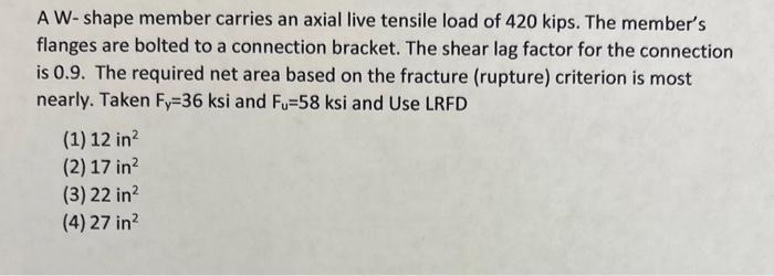 Solved A W-shape member carries an axial live tensile load | Chegg.com