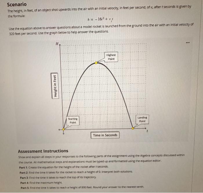 Solved Scenario The height, in feet, of an object shot | Chegg.com