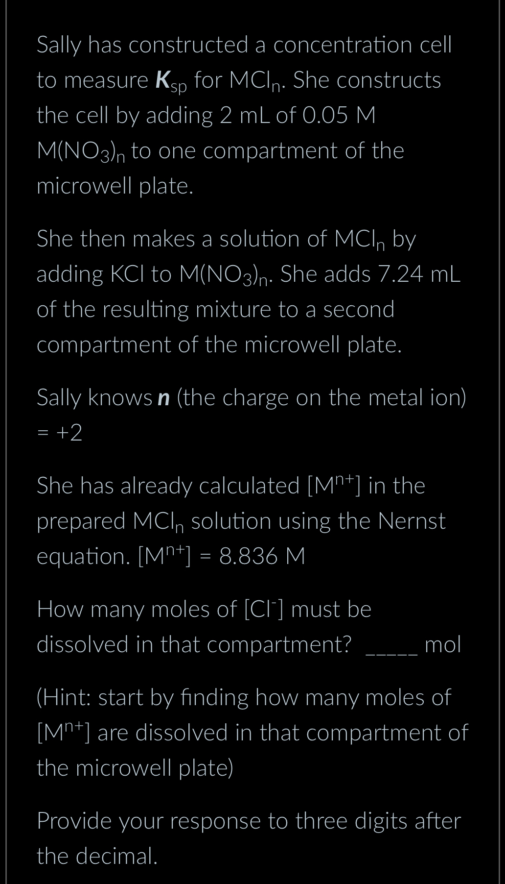 Solved Sally has constructed a concentration cell to measure | Chegg.com