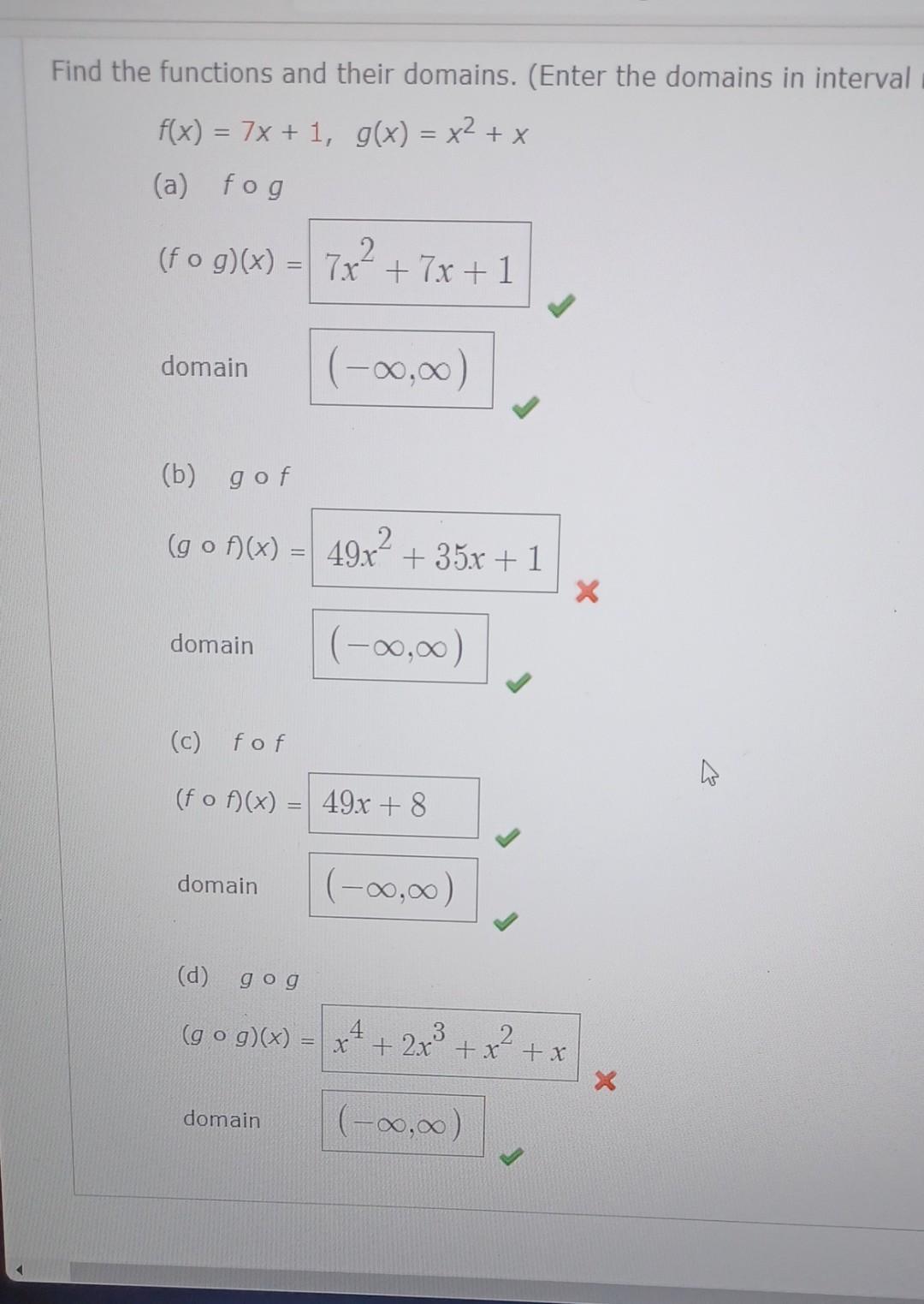 Solved Find the functions and their domains. (Enter the | Chegg.com