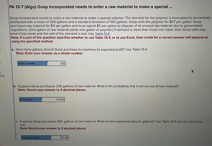 Solved A 13-7 (Algo) Goop Incorporated needs to order a raw | Chegg.com