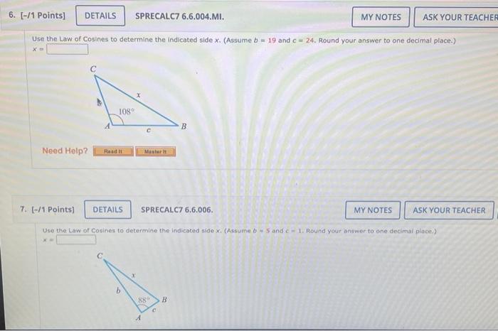 Solved Use the Law of Cosines to determine the indicated | Chegg.com