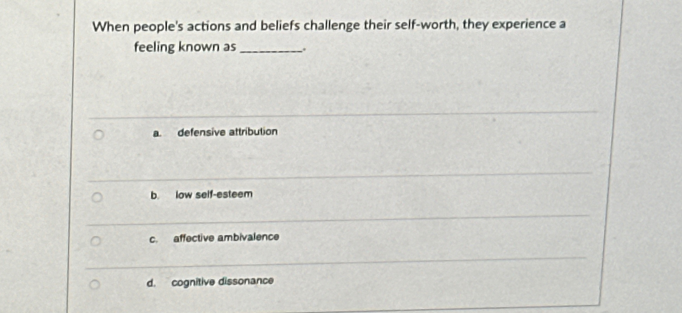 Solved When people's actions and beliefs challenge their | Chegg.com