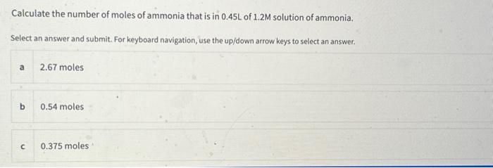 Solved Calculate the number of moles of ammonia that is in | Chegg.com