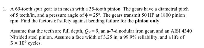 Solved A 69-tooth spur gear is in mesh with a 35 -tooth | Chegg.com