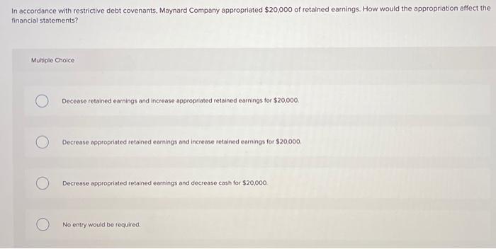 Solved In accordance with restrictive debt covenants, | Chegg.com