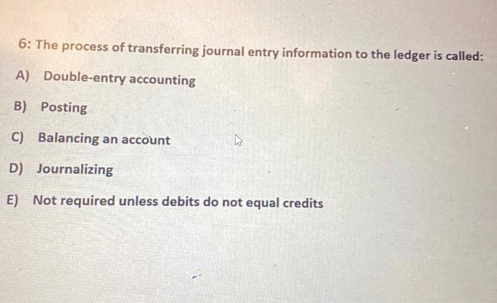 Solved 6: The process of transferring journal entry | Chegg.com