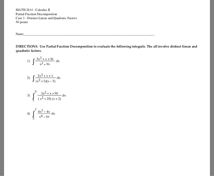 Solved MATH 2414 - Calculus II Partial Fraction | Chegg.com