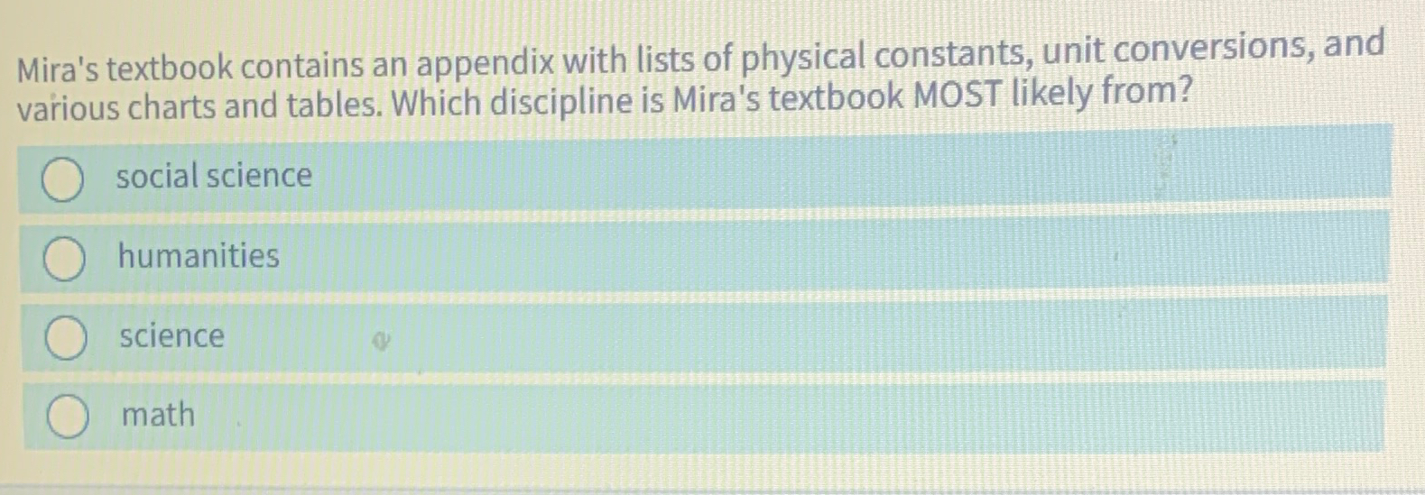 Mira's textbook contains an appendix with lists of | Chegg.com