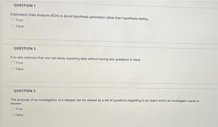 Solved QUESTION 1 Exploratory Data Analysis (EDA) is about | Chegg.com