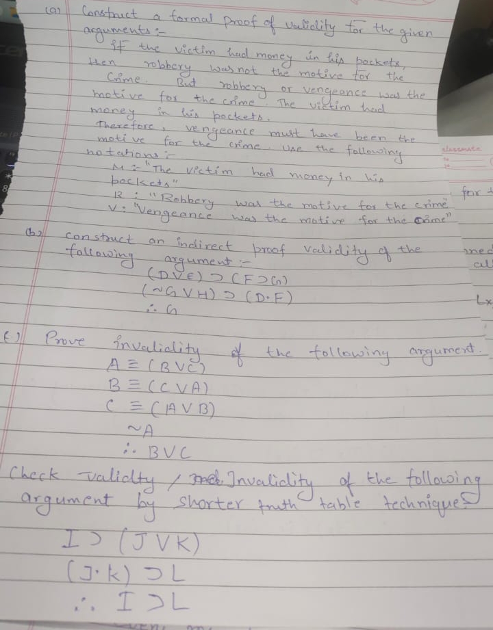 (a) ﻿Construct a tormal proof of validity tor the | Chegg.com