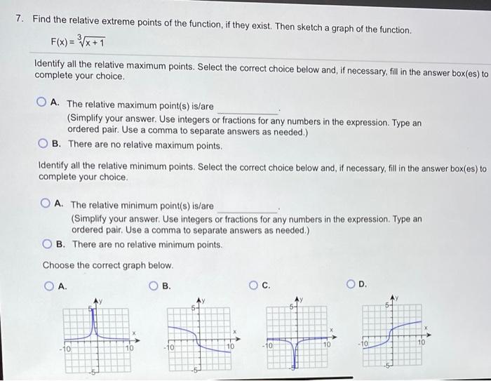 Solved Find the relative extreme points of the function, if | Chegg.com