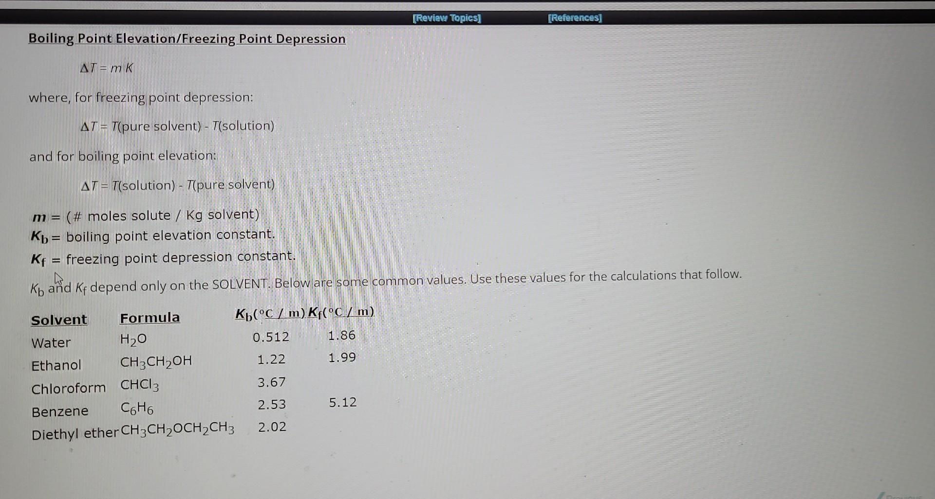Solved Boiling Point Elevation/Freezing Point Depression | Chegg.com