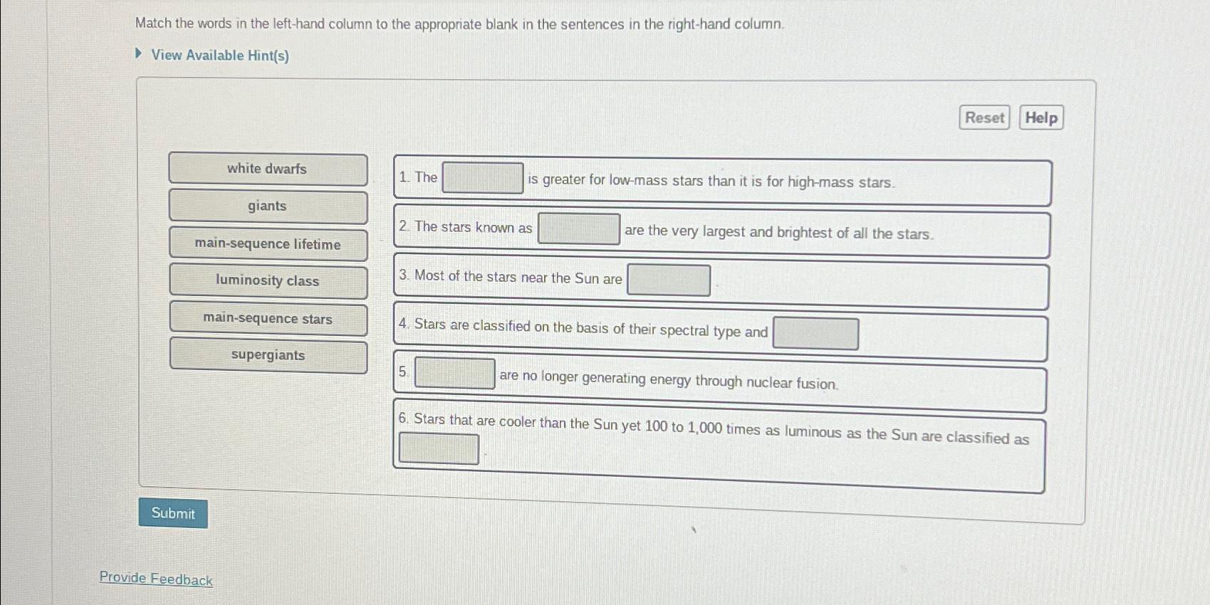 Solved Match the words in the left-hand column to the | Chegg.com