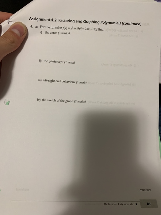 Solved Assignment 4.2: Factoring and Graphing Polynomials | Chegg.com