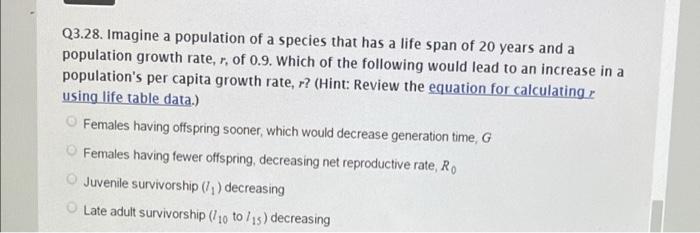 Solved Q3.26. Below is a simplified life table for a | Chegg.com