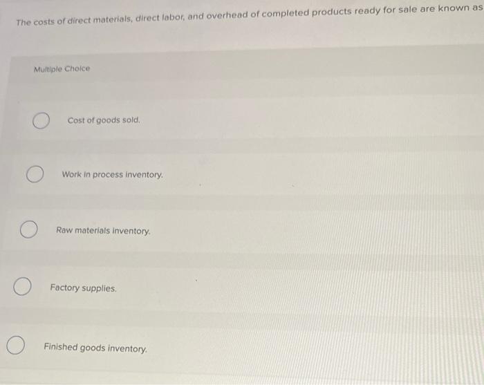 Solved The costs of direct materials, direct labor, and | Chegg.com